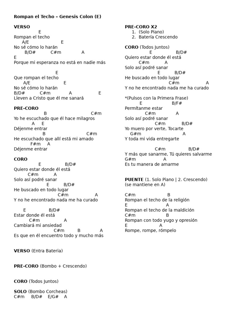 Acordes y letra de "Rompan el Techo" | PDF