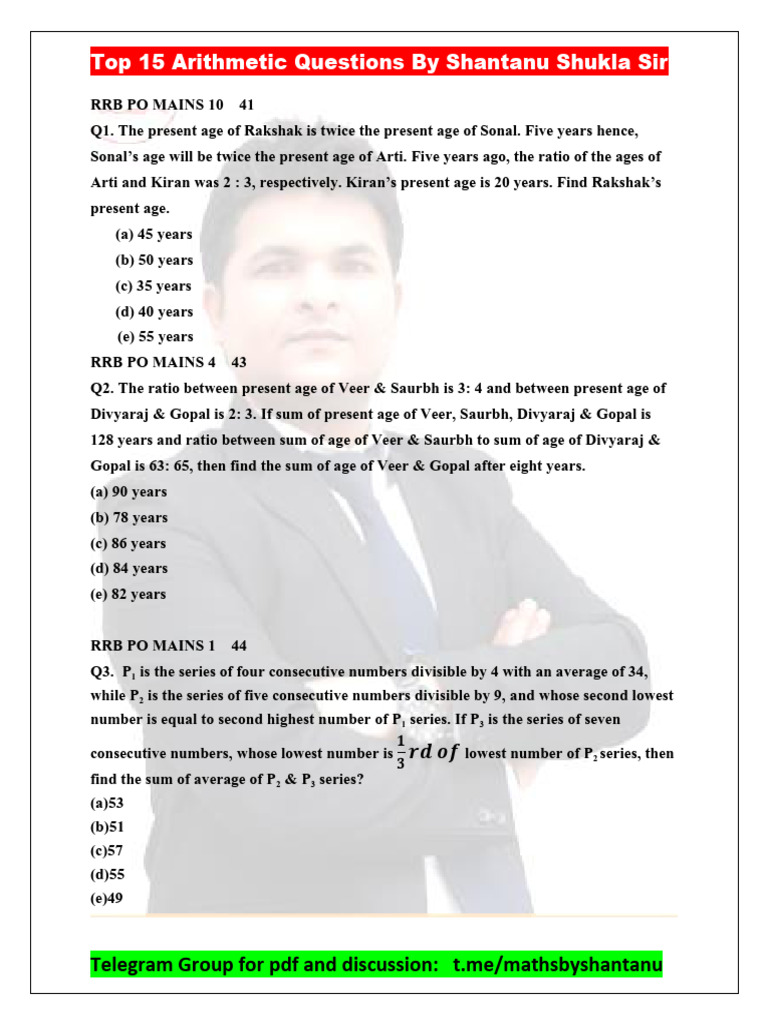 Top 15 Arithmetic Questions by Shantanu Shukla | PDF