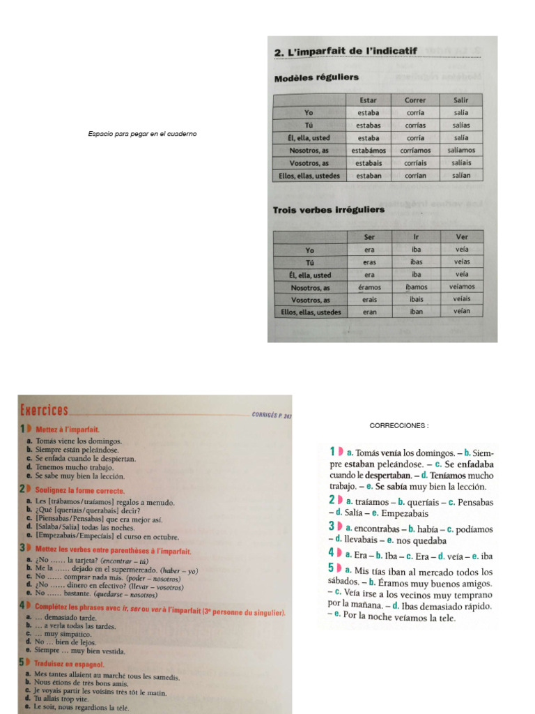 IMPARFAIT. Leçon et exercices (avec corrigé) en autonomie. 2 | PDF