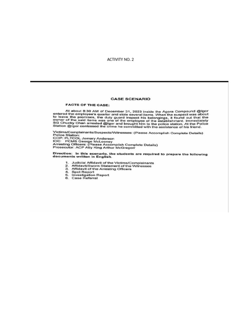 Case Scenario Analysis Activity | PDF
