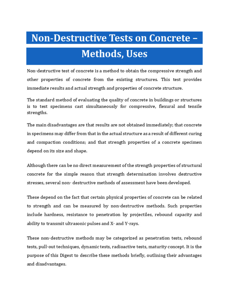 Non Destructive Test Methods 1 | PDF | Concrete | Nondestructive Testing