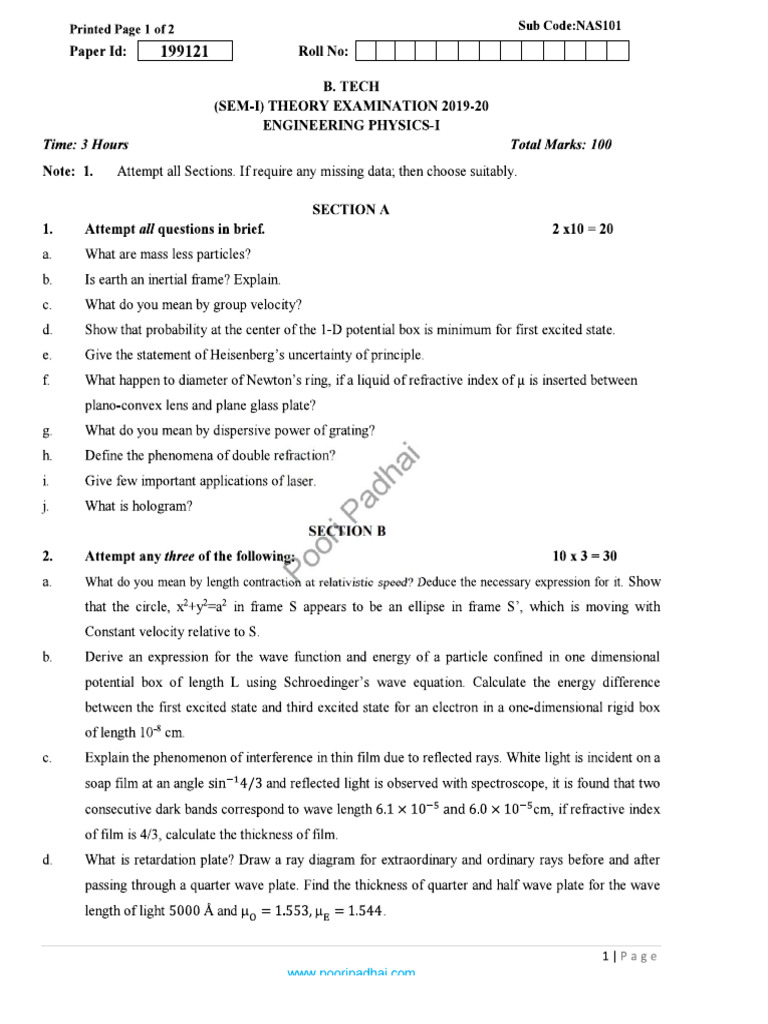 Engineering Physics I NAS101 | PDF