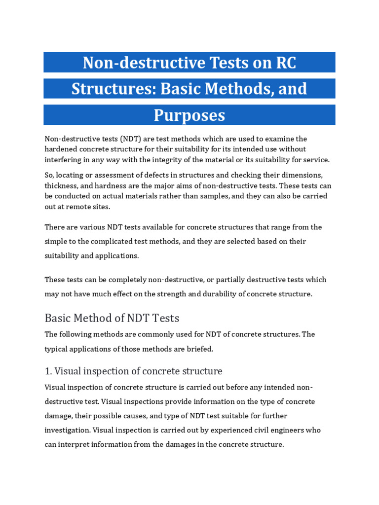 Non Destructive Test Methods 2 | PDF | Concrete | Nondestructive Testing