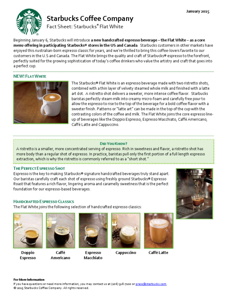 Fact Sheet Starbucks Flat White 2015 | PDF | Coffee | Food And Drink ...