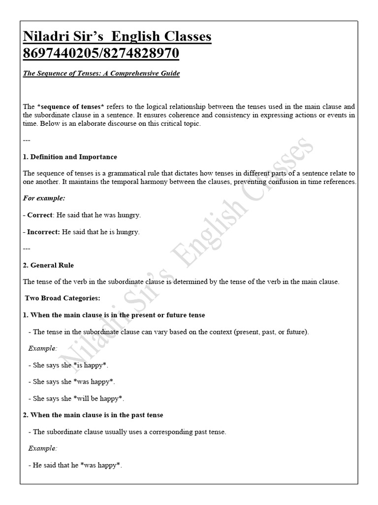 Mastering Sequence of Tenses Guide | PDF | Grammatical Tense | Clause