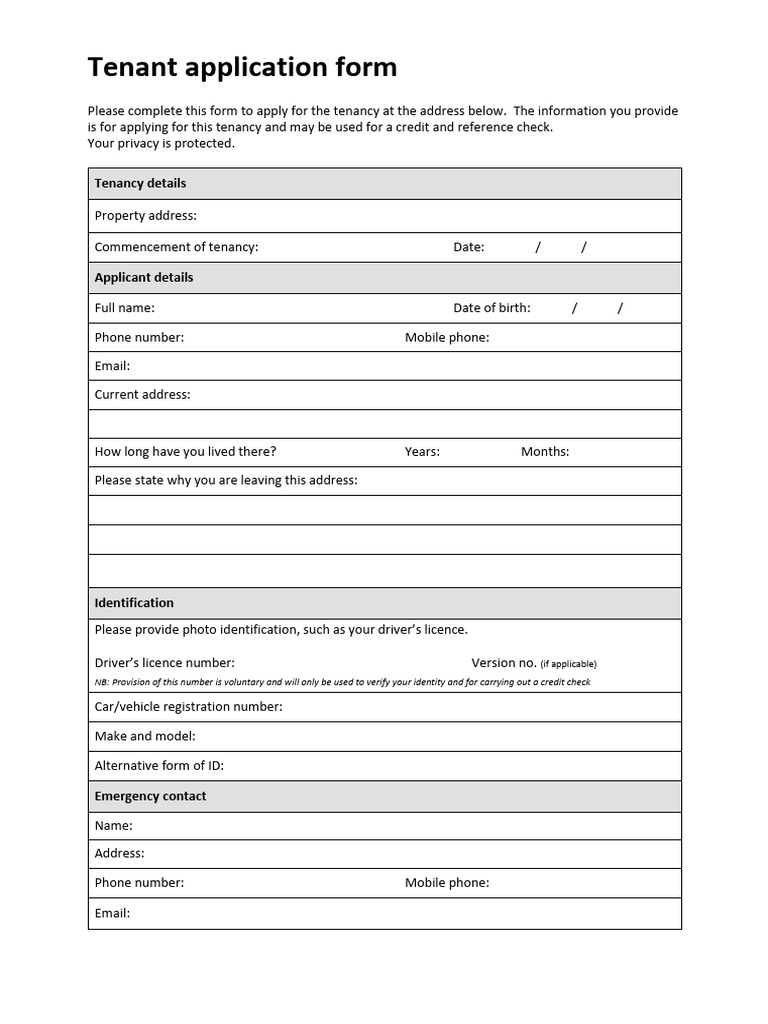Tenant Application Form Template | PDF | Credit Score | Lease