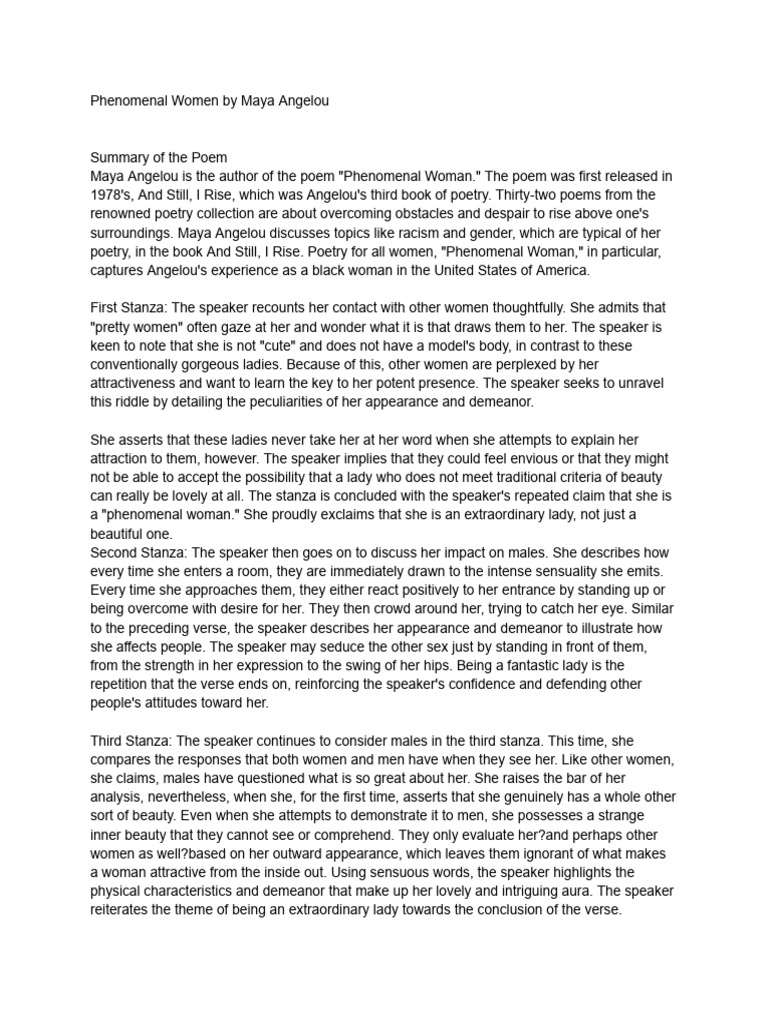 Phenomenal Women by Maya Angelou | PDF | Poetry