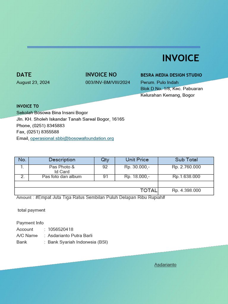 Invoice Pas Photo Sma BBI | PDF