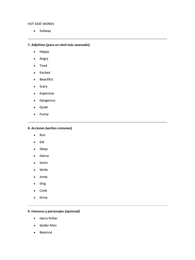 Hot Seat Words | PDF