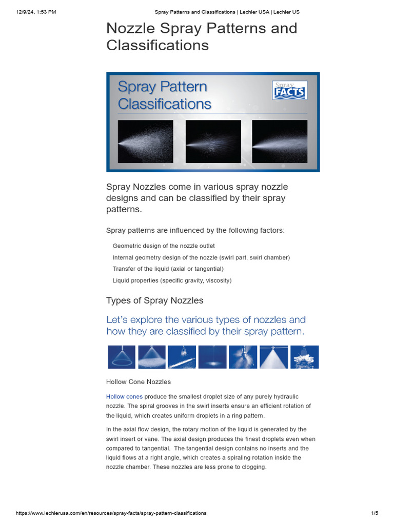 Lechler Spray Nozzle Classifications | PDF | Liquids | Gases