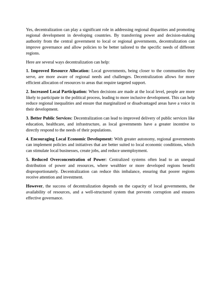 Decentralization for Regional Development | PDF