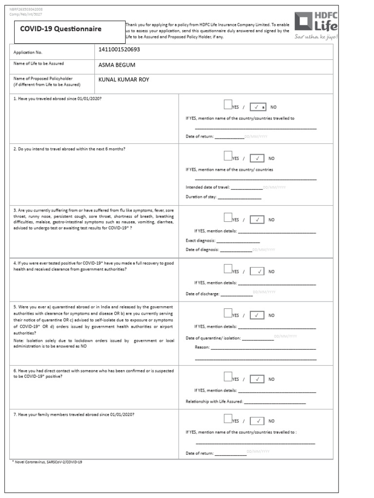 Covid-19 Questionnarie | PDF | Influenza | Medicine