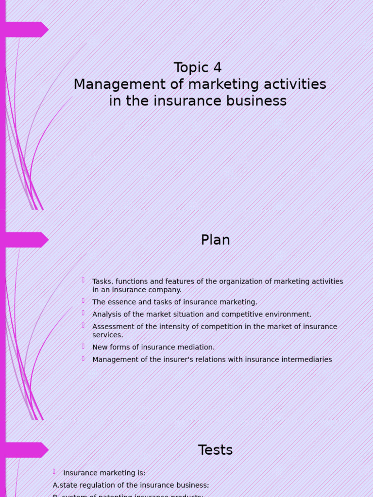 Topic 4 Management of Marketing Activities in The Insurance Business | PDF