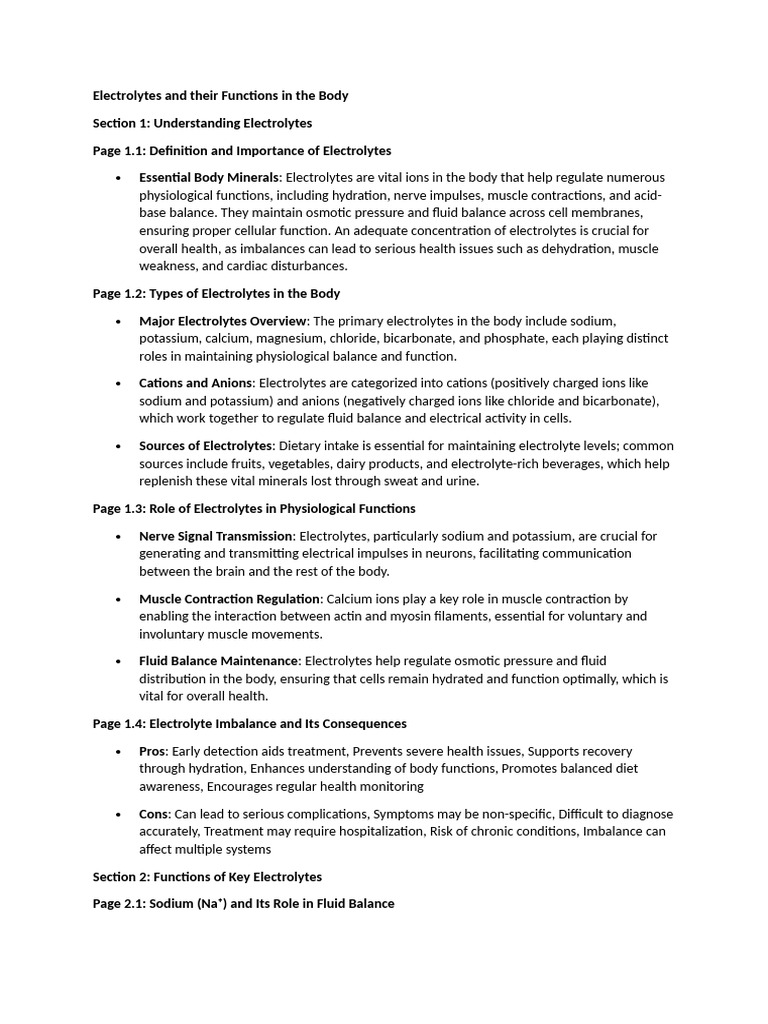 Functions of Electrolytes in the Body | PDF | Electrolyte | Homeostasis