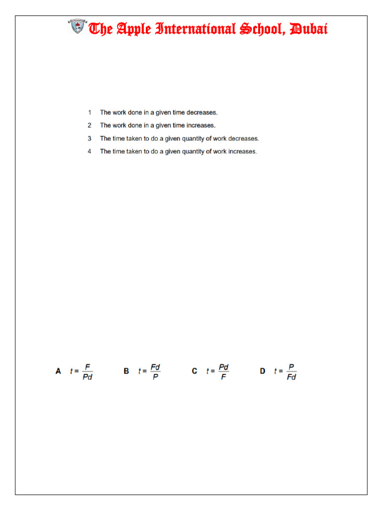 Work, Power Efficiency Worksheet | PDF | Force | Potential Energy