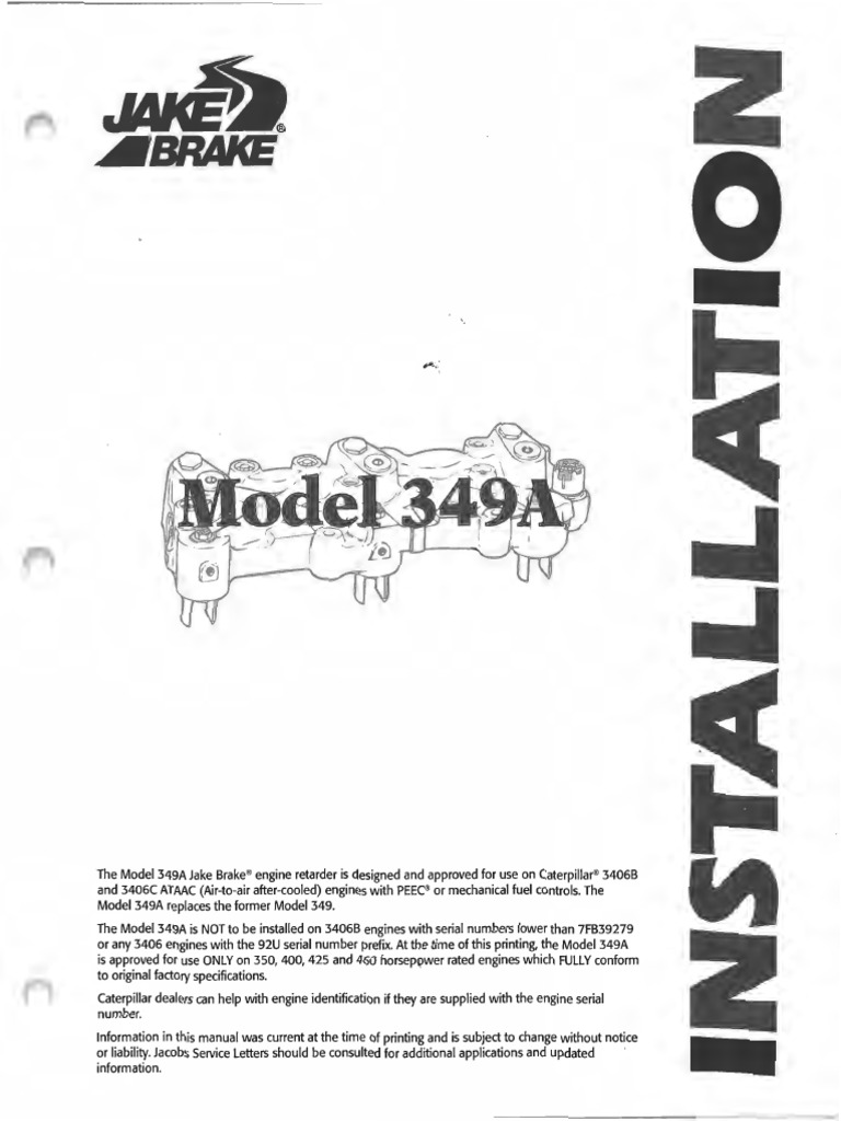 Jacobs Model 349A Engine Brake Installation Manual 18312 1995 | PDF ...