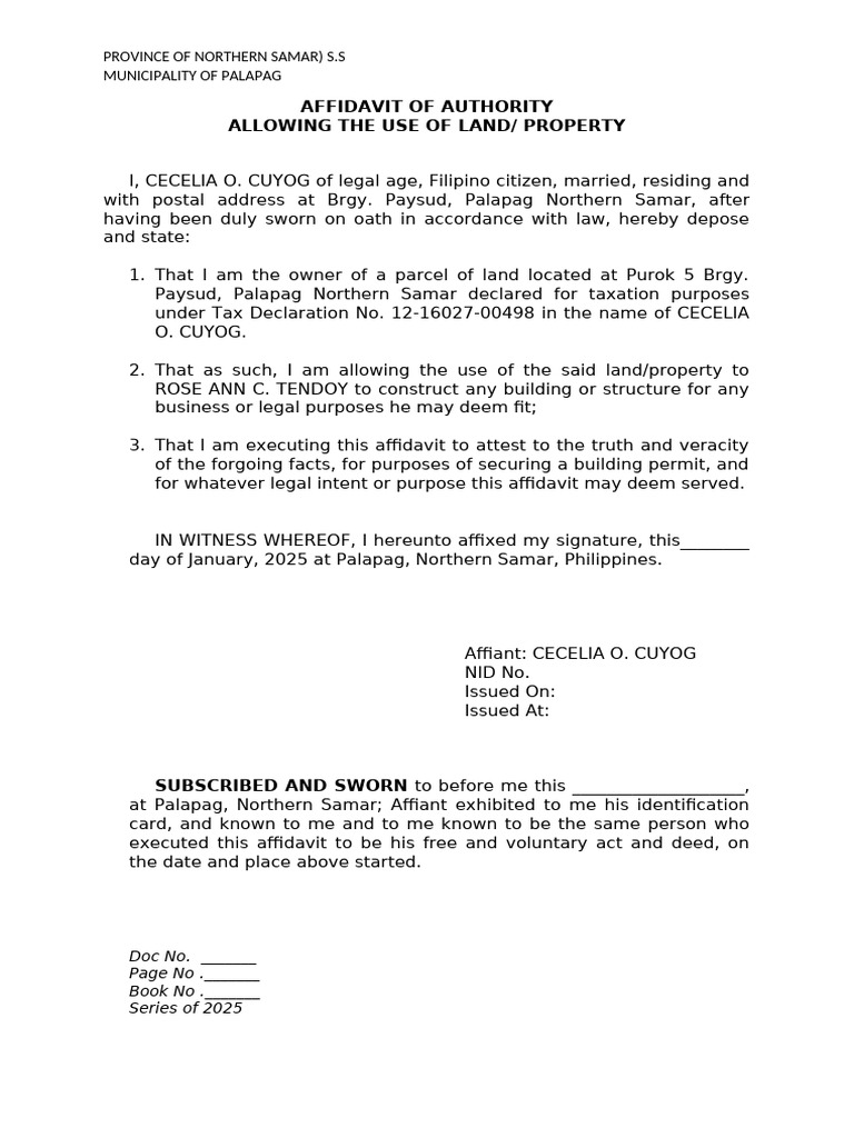 Affidavit for Land Use Authorization | PDF