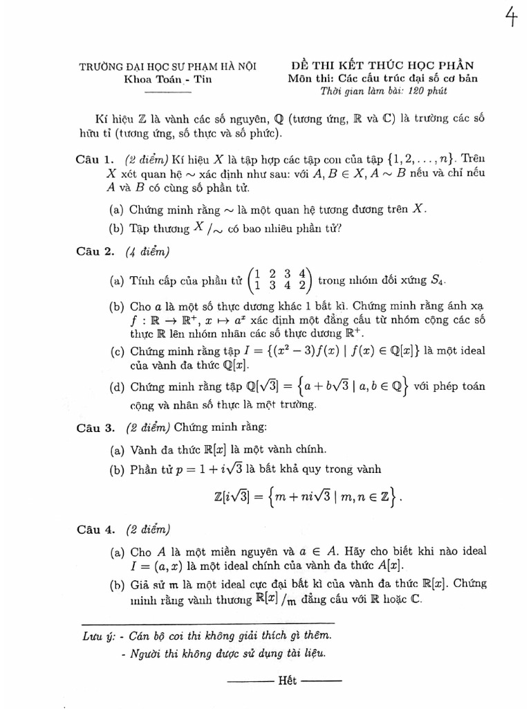 Cau Truc Dai So k72 de 4 | PDF