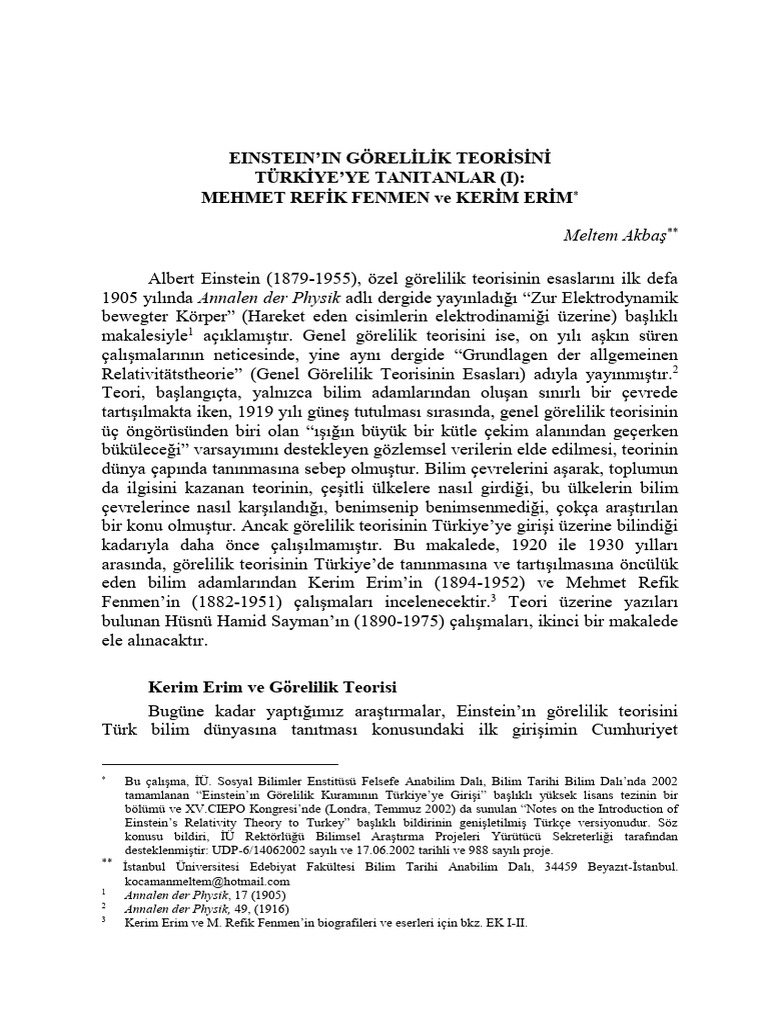 Einstein'__n G__relilik Teorisini T__rkiye'ye Tan__tanlar (I)_ Mehmed Refik Fenmen ve Kerim Erim ...