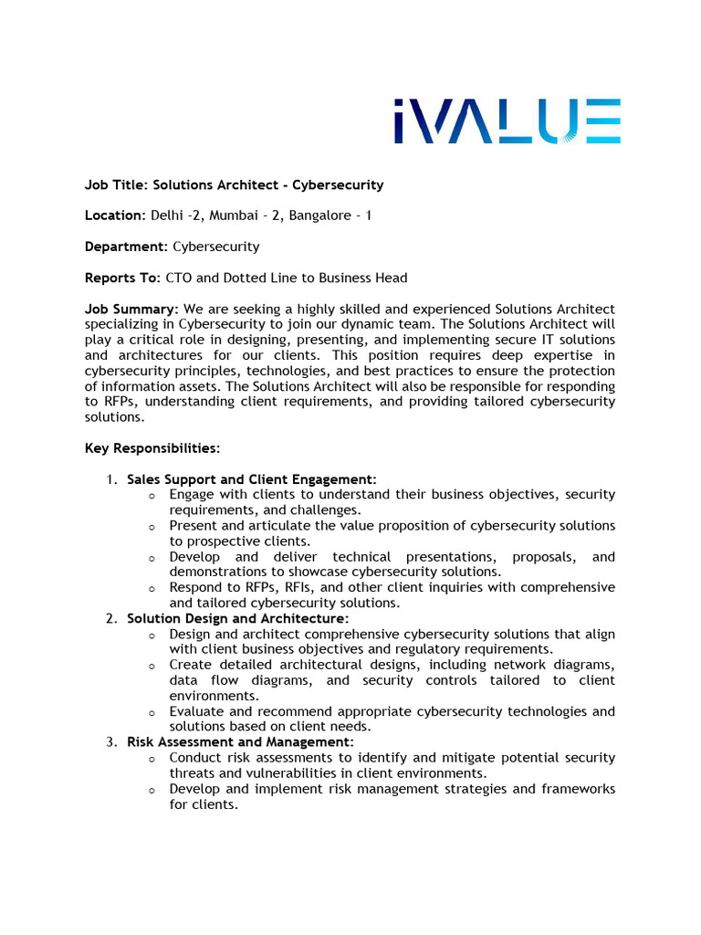 Cybersecurity Solutions Architect Job Opening | PDF | Computer Security ...