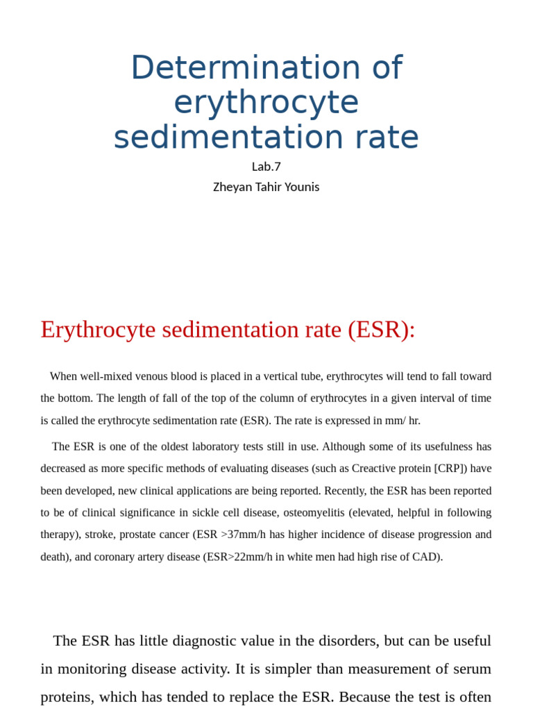 Determination of Erythrocyte Sedimentation Rate | PDF | Medical ...