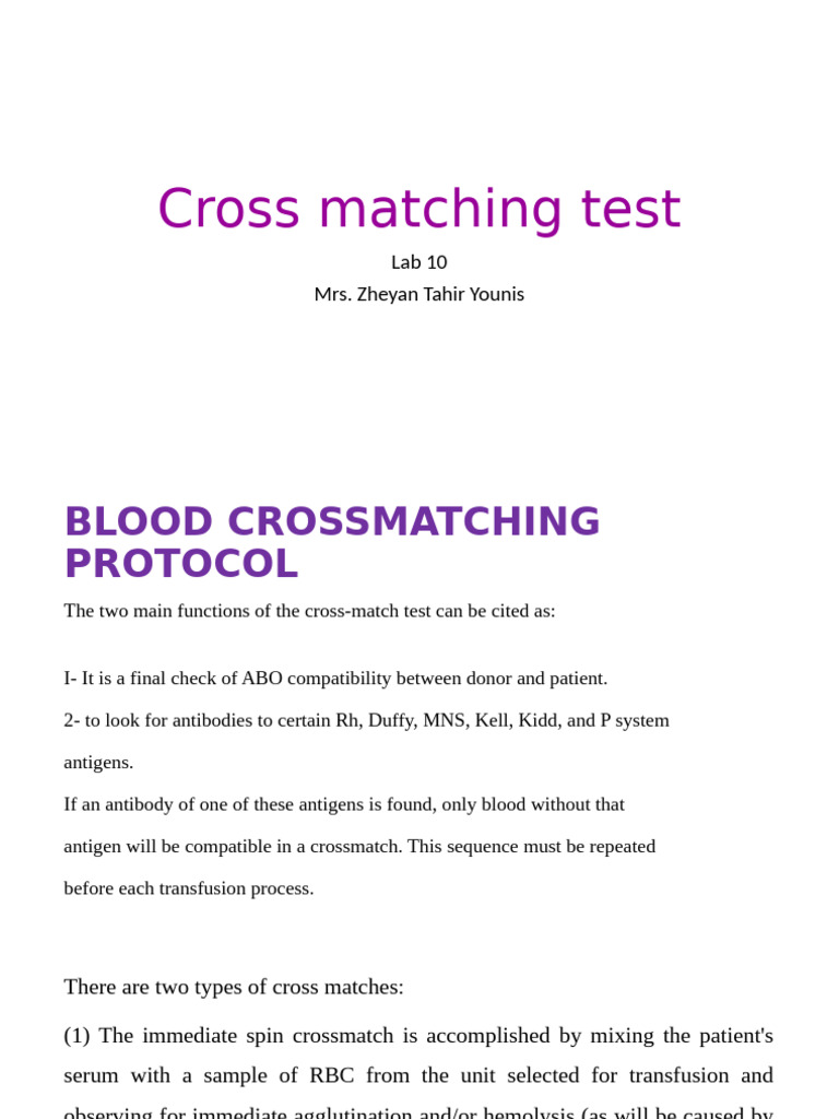 Cross Matching Test Lab 10 | PDF