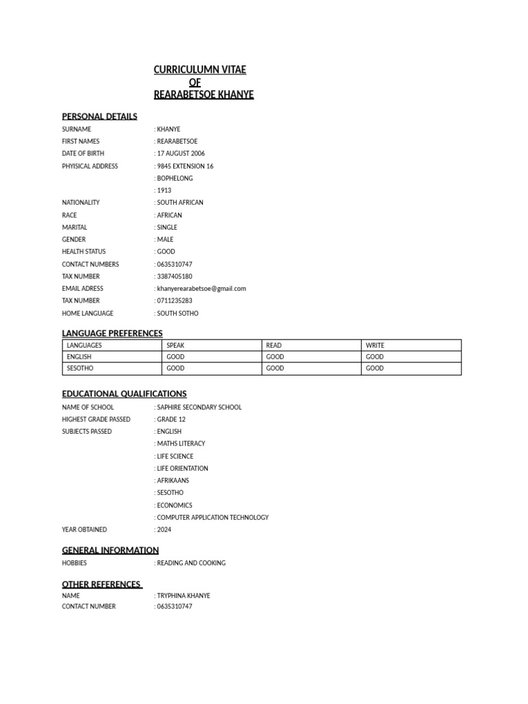 Example of a Curriculum Vitae | PDF