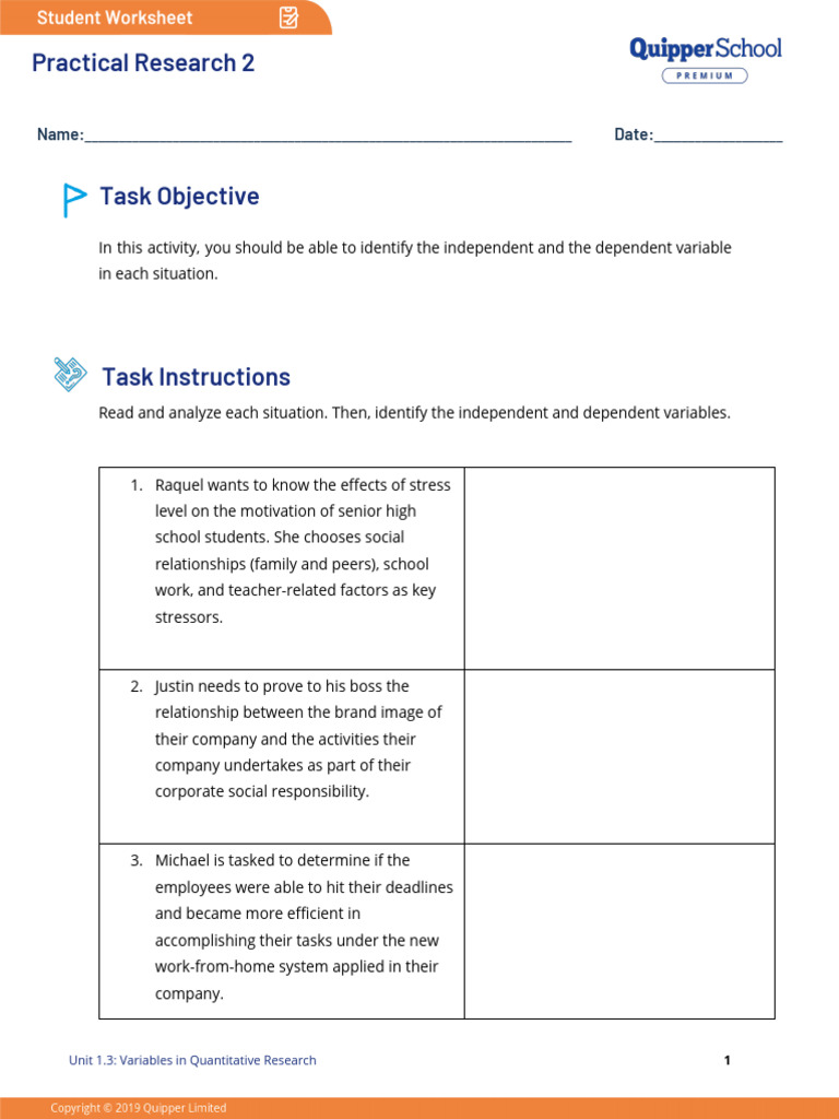 FINAL (SW) - PR2 11 - 12 - UNIT 1 - LESSON 3 - Variables in Quantitative Research | PDF | Psychology