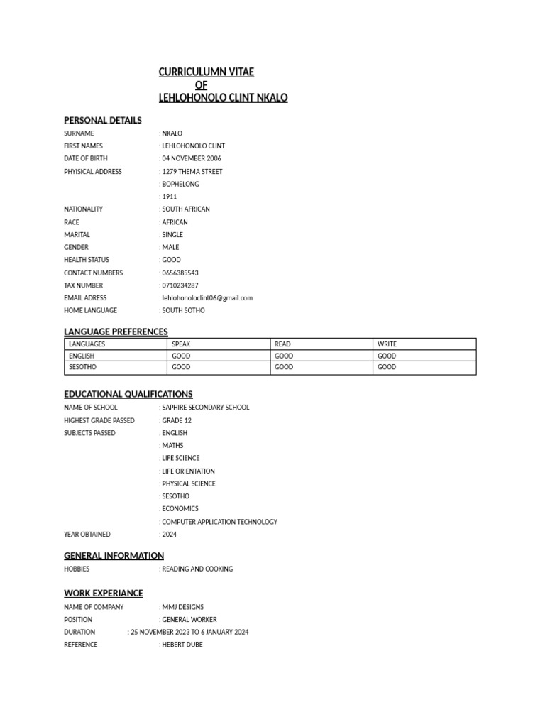 Curriculum Vitae Example | PDF