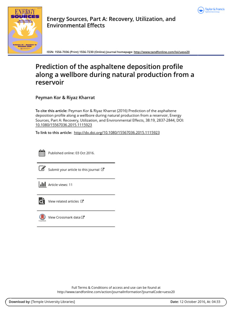 Asphaltene Deposition Prediction in Wells | PDF | Fluid Dynamics ...