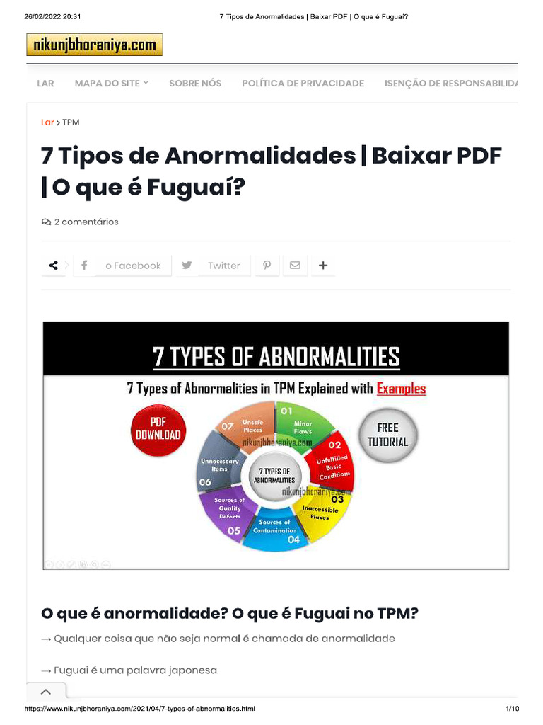 Artigo 7 Tipos de Anormalidade No TPM Fugai | PDF