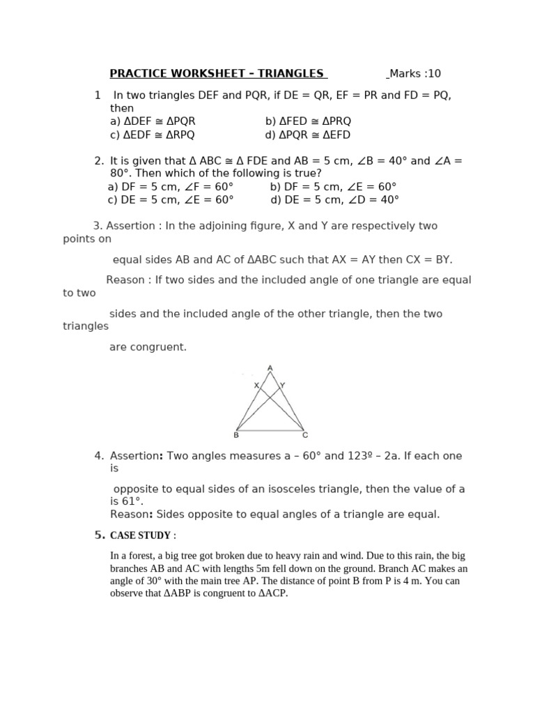 PRACTICE WORKSHEET- TRIANGLES | PDF