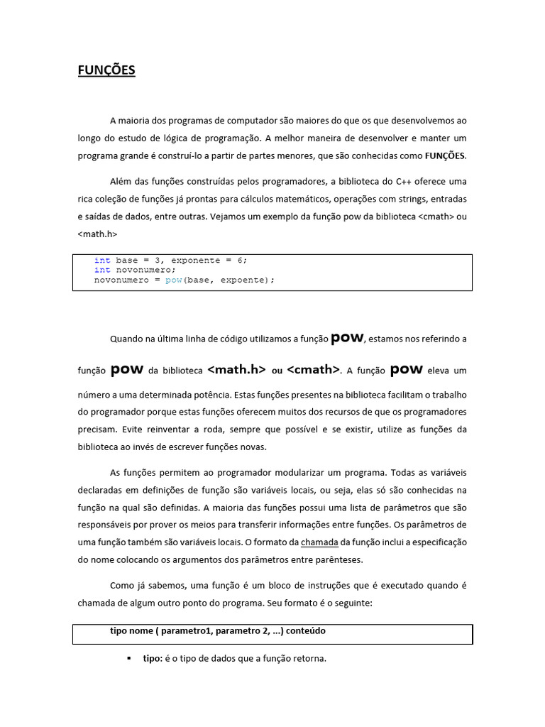 FUNÇÕES | PDF | Função (Matemática) | Parâmetro (programação de computador)