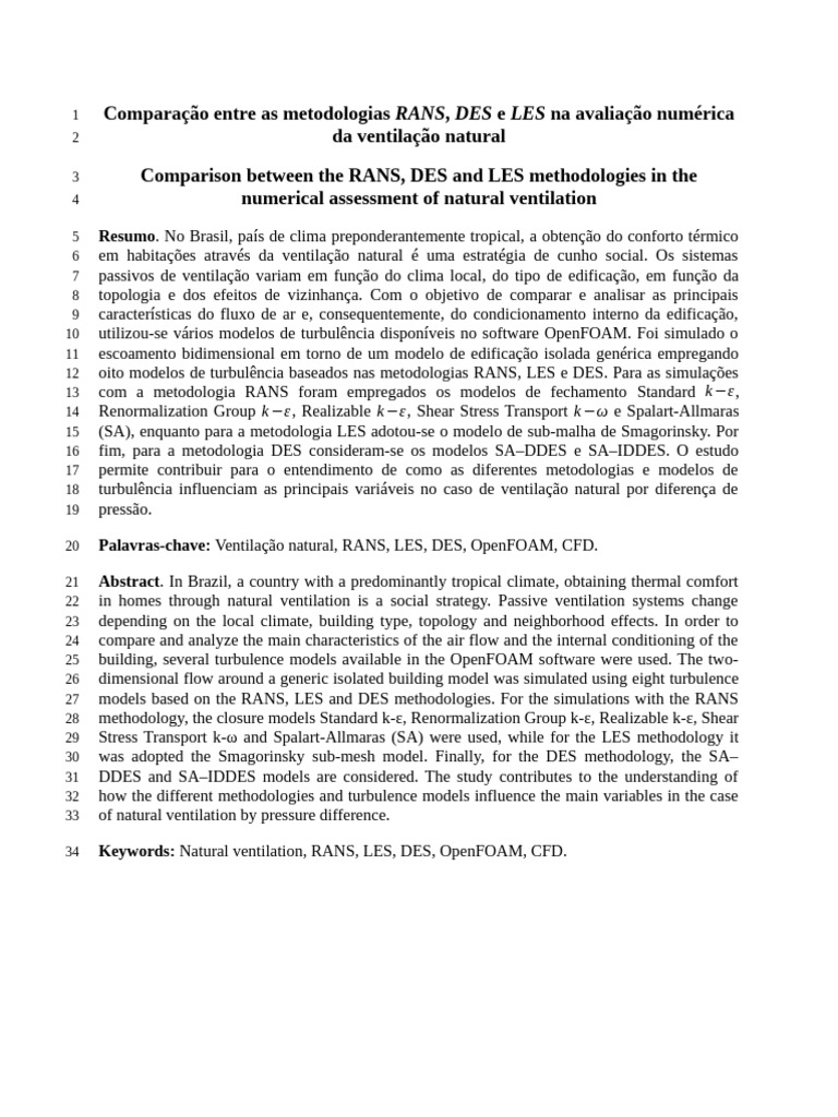 Análise comparativa dos efeitos da turbulência utilizando os modelos RANS, LES e DES | PDF ...