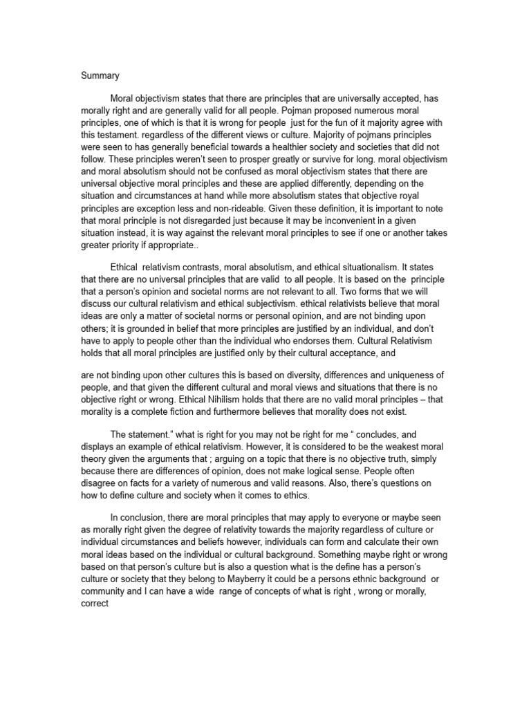 Ethics summary | PDF | Morality | Relativism