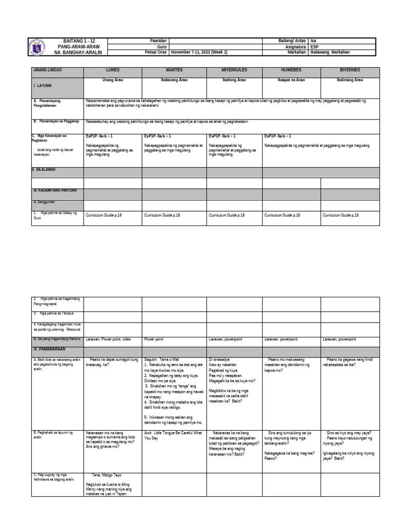 ESP - DLL Q2 Week I | PDF