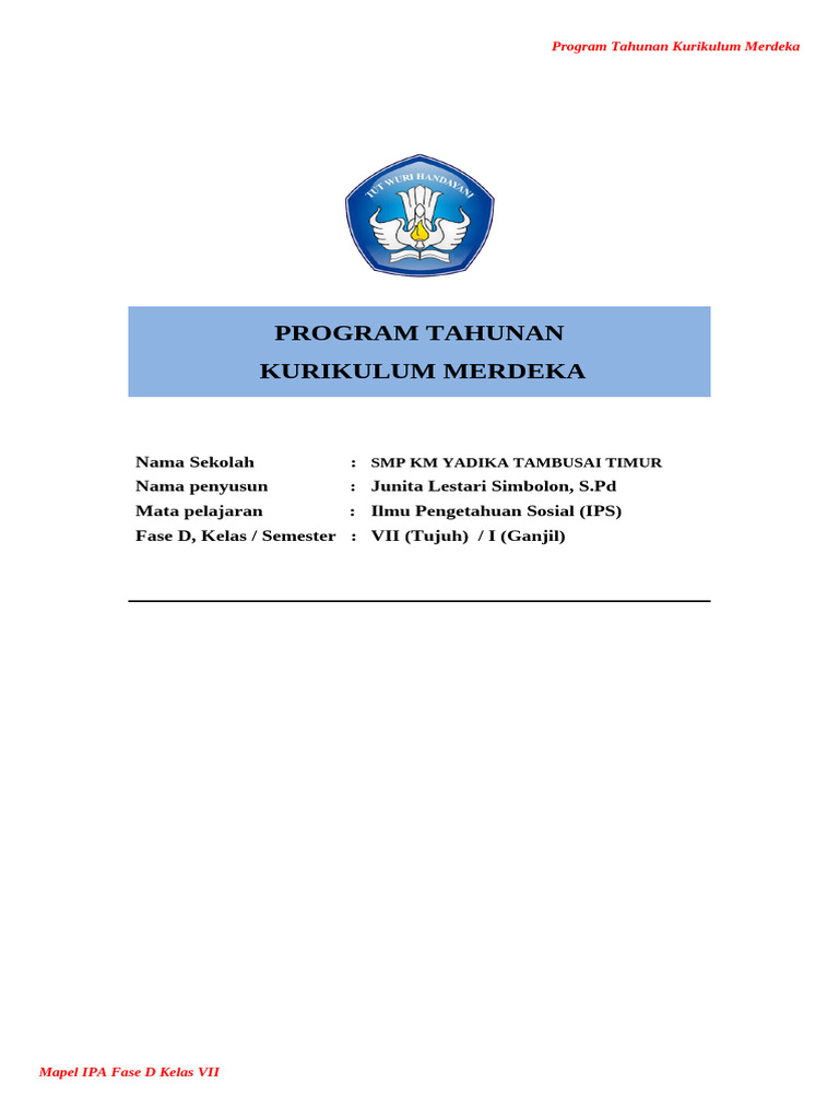 Program Tahunan IPS Kelas VII SMP 2024 | PDF