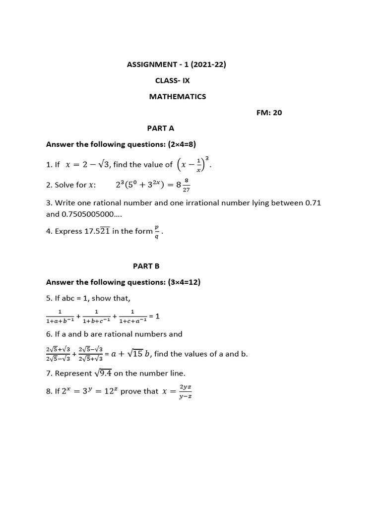 Maths Assignment Questions | PDF