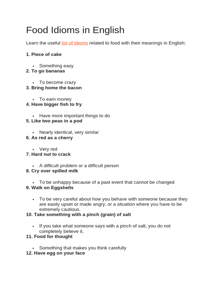 Food Idioms in English | PDF