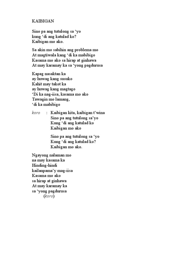 Kaibigan (Lyrics) | PDF