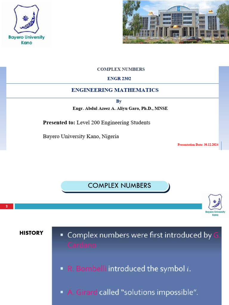 Egr 2302 - Complex Number and Fourier Series | PDF | Complex Number | Algebra