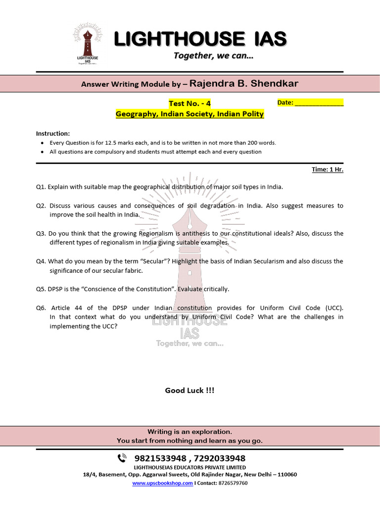 Answer Writing Test - 4 | PDF