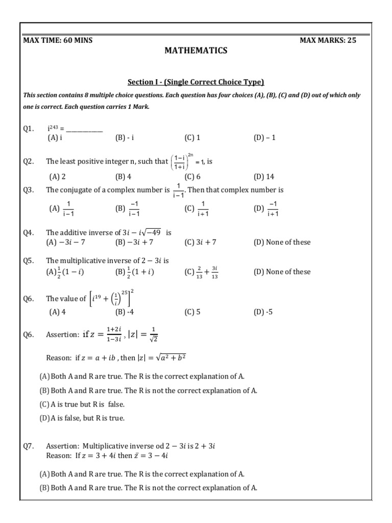 CT _COMPLEX NUMBERS_1_XI_2024_25 | PDF | Mathematical Concepts | Complex Analysis