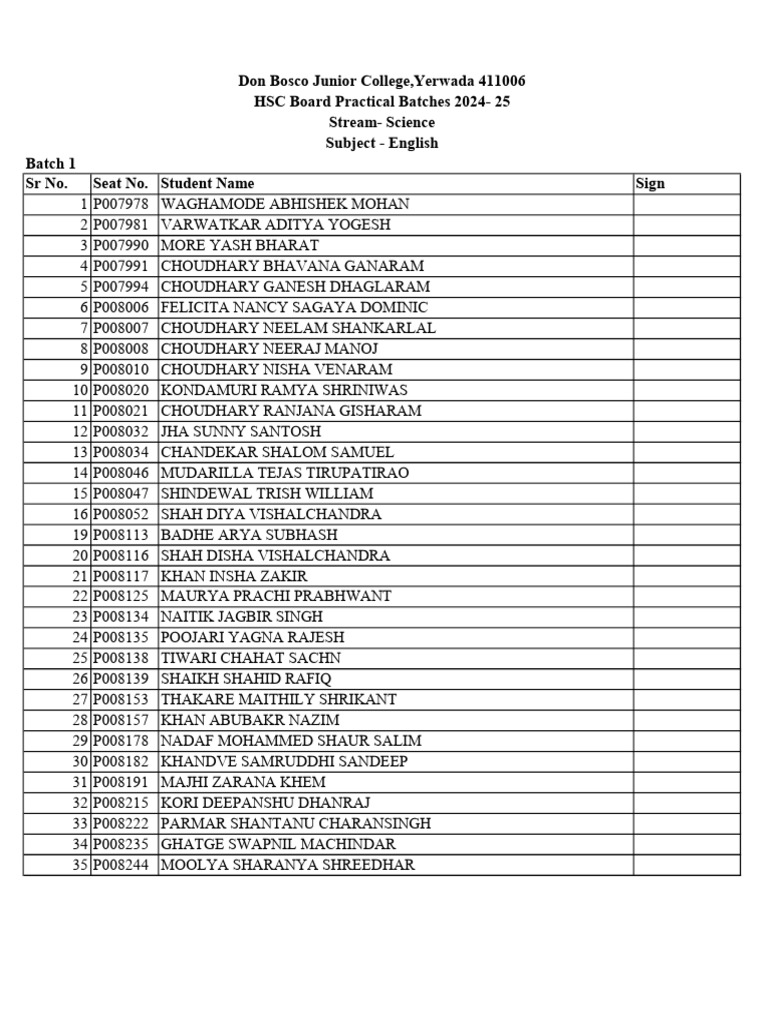 Eng practical batches | PDF