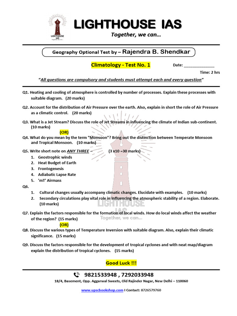 Climatology Test - 1 | PDF