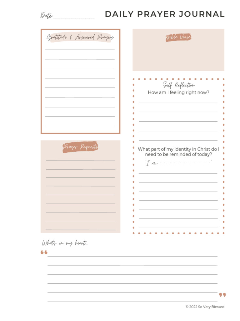 SVB Daily Prayer Journal Pages Front Back | PDF