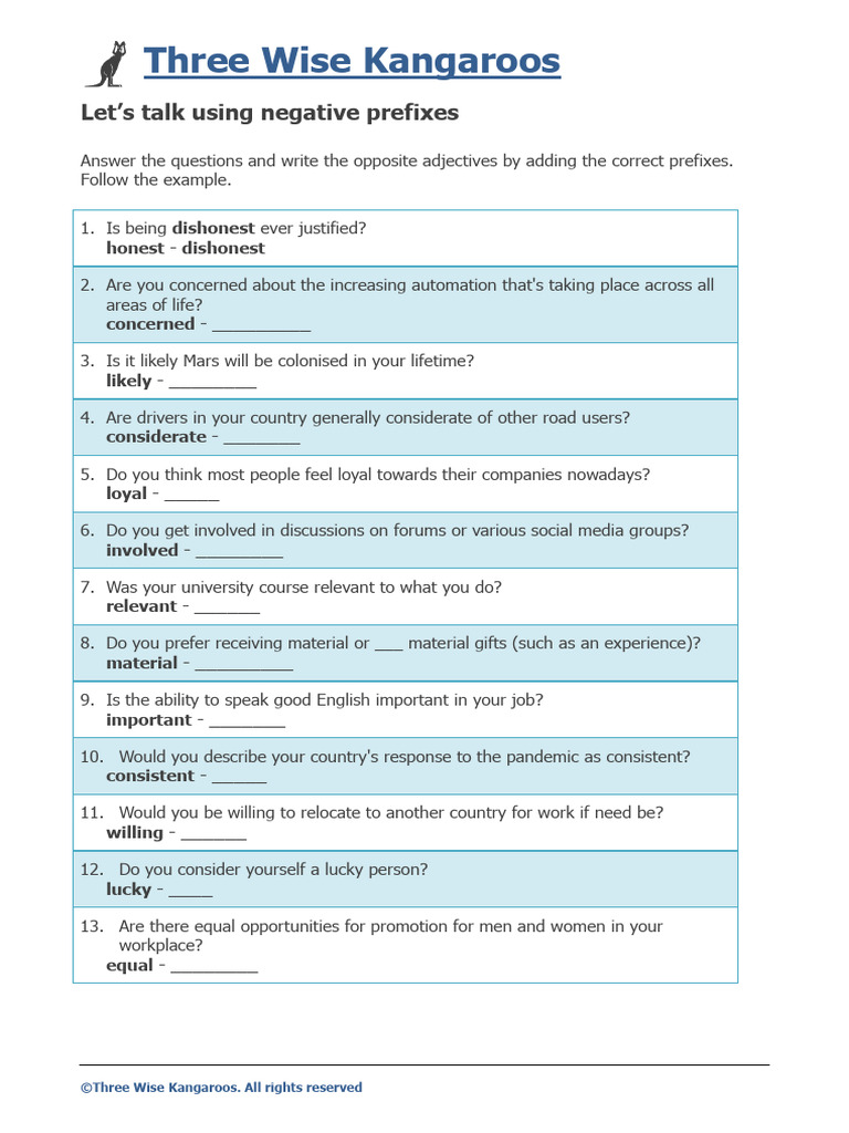 Negative Prefix Exercises for Adjectives | PDF