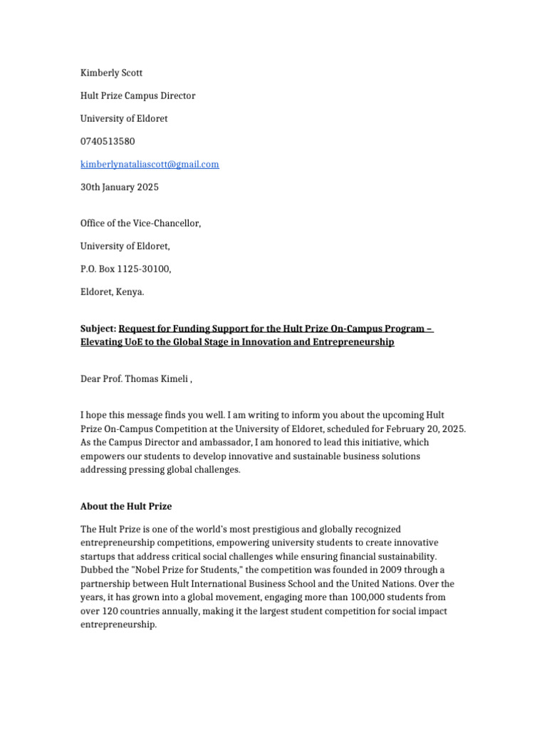 Funding Request for Hult Prize UoE | PDF | Startup Company | Small ...