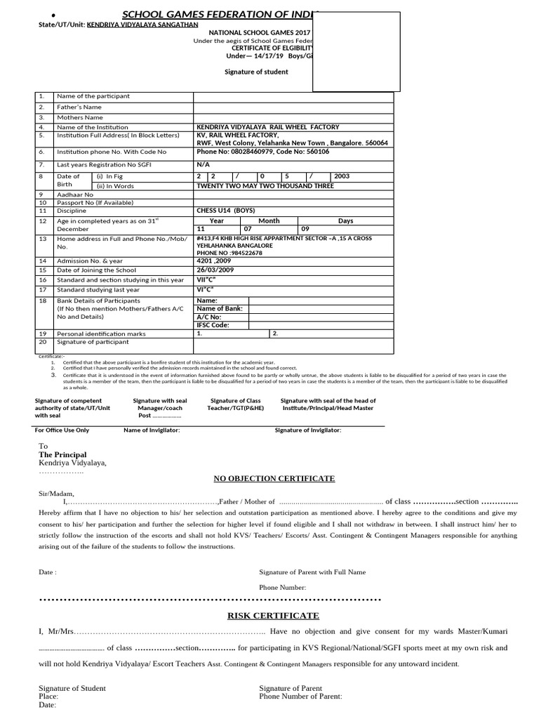 Eligibility, No Objection, Medical, Risk Certificate 2017 | PDF