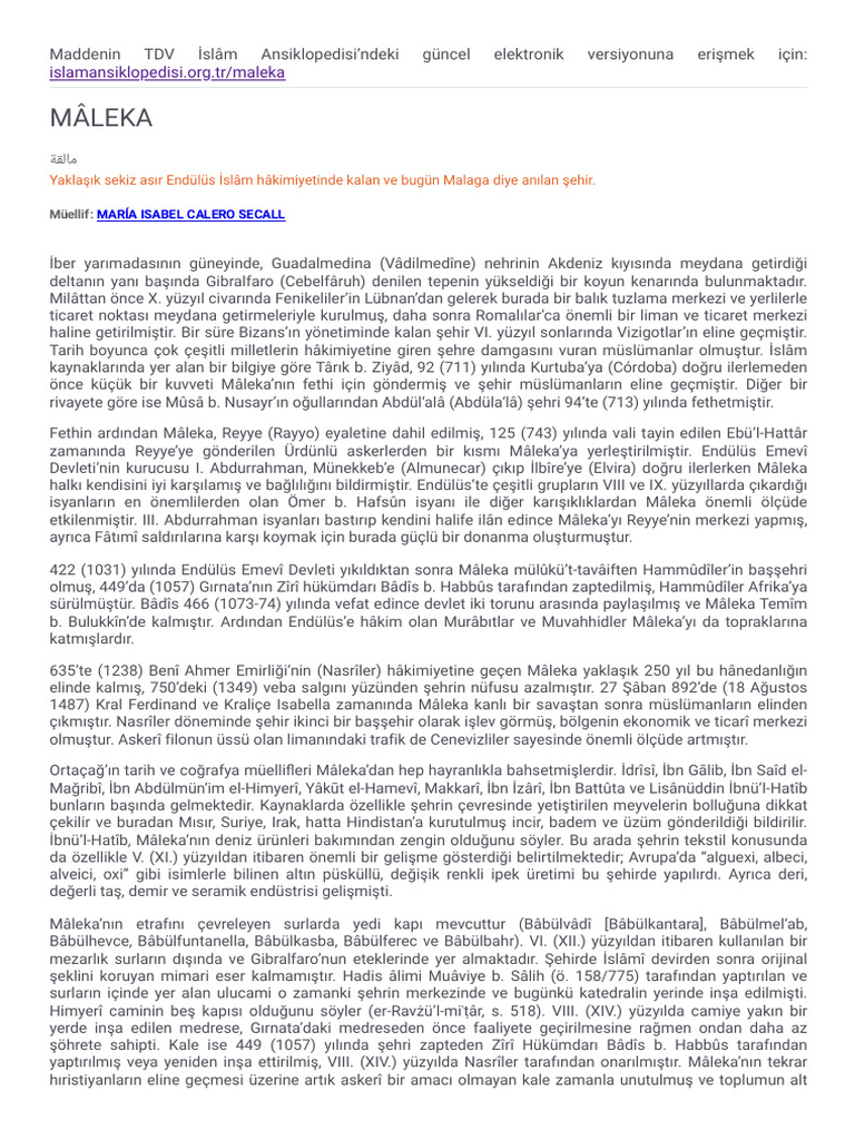 MÂLEKA - TDV İslâm Ansiklopedisi | PDF